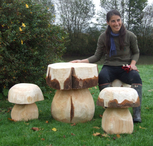 Mushroom Table and Seat Set - Medium – forestcrafts.uk